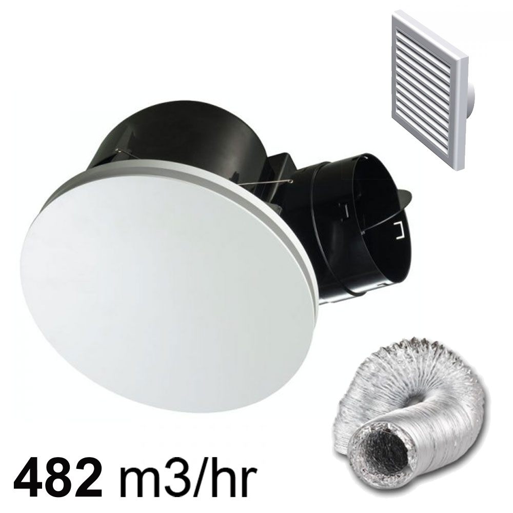 Fanco Hybrid Round Exhaust Fan with Vent and Duct kit - White